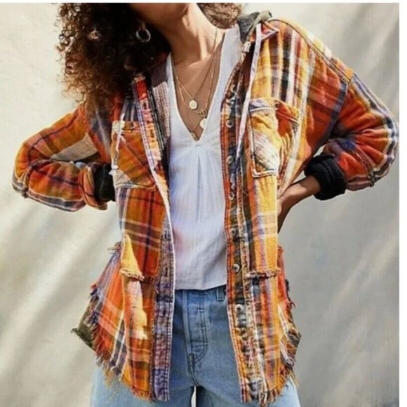 Free People | Jackets & Coats | Free People Calico Basin Orange Plaid ...